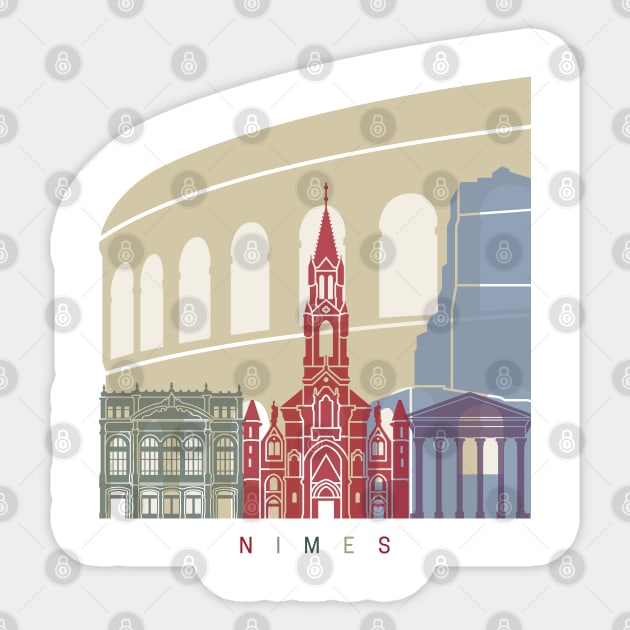 Nimes skyline poster - Skyline - Sticker | TeePublic