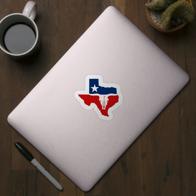 Texas Longhorn Skull With State Flag - Texas - Sticker | TeePublic