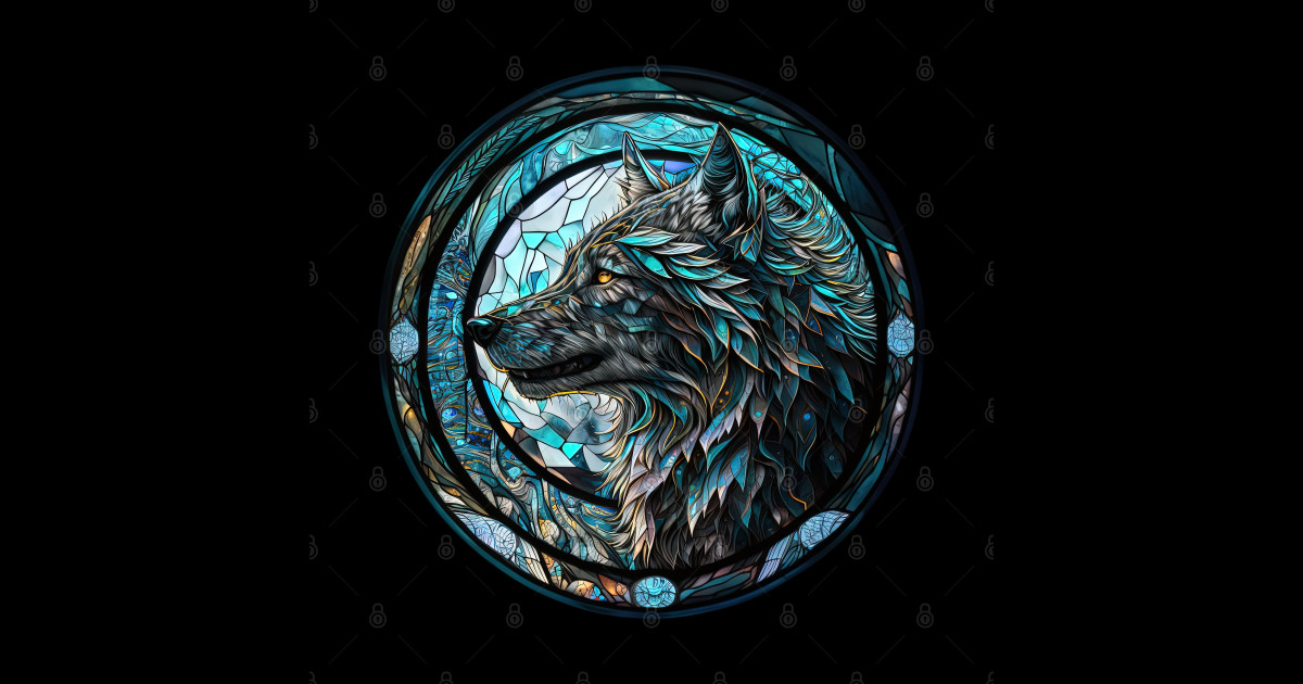 Magic wolf and moon stained glass window - Wolf - Posters and Art ...
