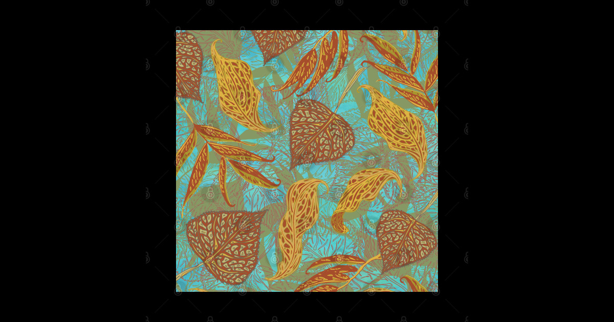 Fantasy Fall Leaves (Turquoise) - Fall - Sticker | TeePublic