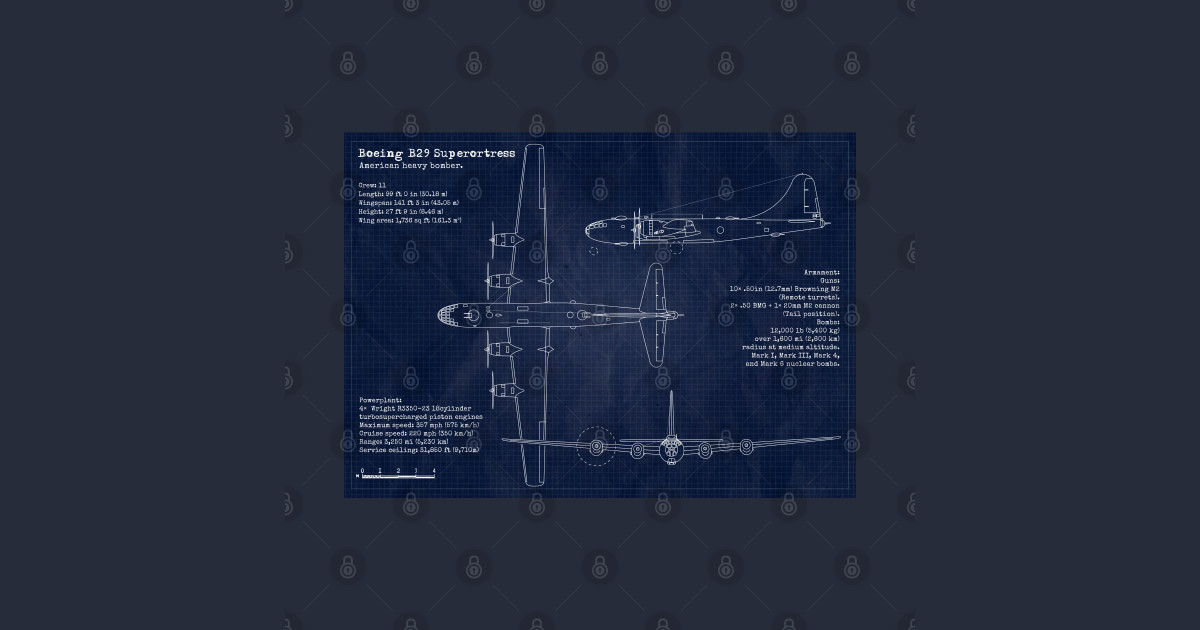 B29 Superfortress Blueprint - Boeing - T-Shirt | TeePublic