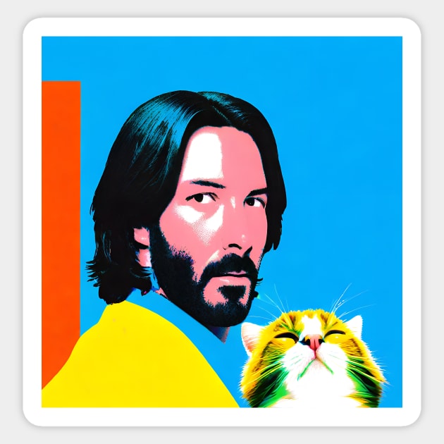 Keanu Reeves and cat - Keanu Reeves - Sticker | TeePublic