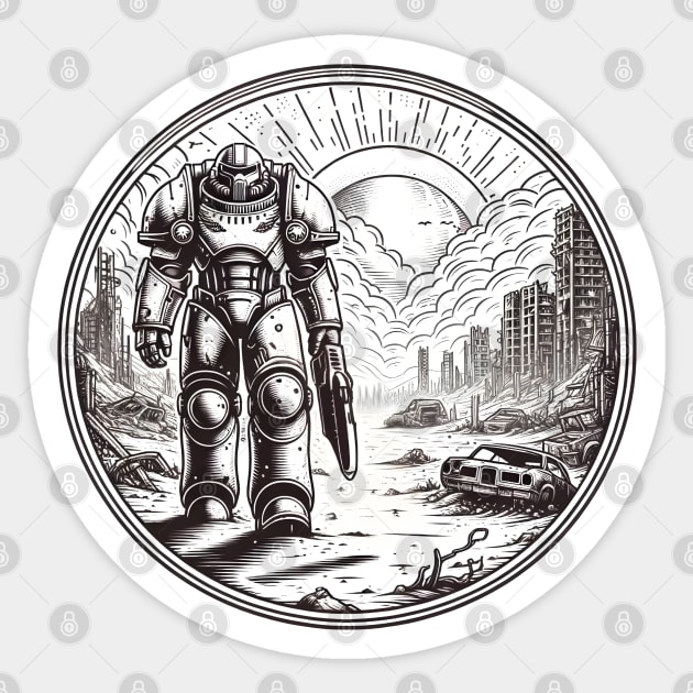 Armored Warrior - Line Art - Post Apocalyptic - Fallout - Sticker ...