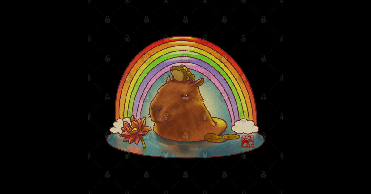Capybara and Frog Rainbow - Capybara - Sticker | TeePublic
