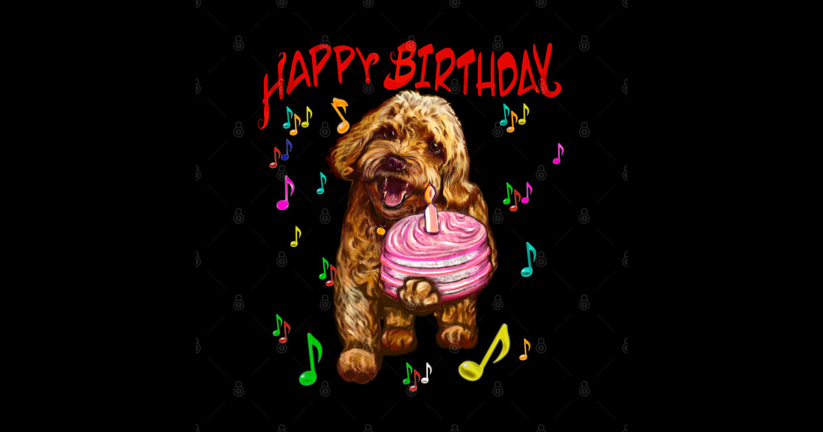 Happy birthday greetings, - Cavapoo puppy dog With birthday cake and ...