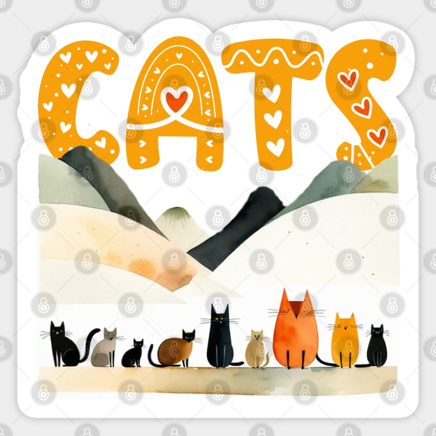 "CATS" - Rising Above A Row Of Cats - Cats - Sticker | TeePublic