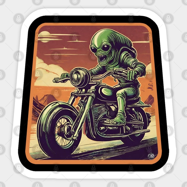 Alien motorcycle rider - Motorcycle - Sticker | TeePublic