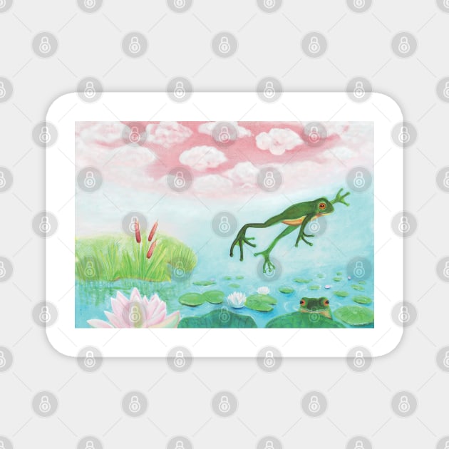 frog jumping into pond