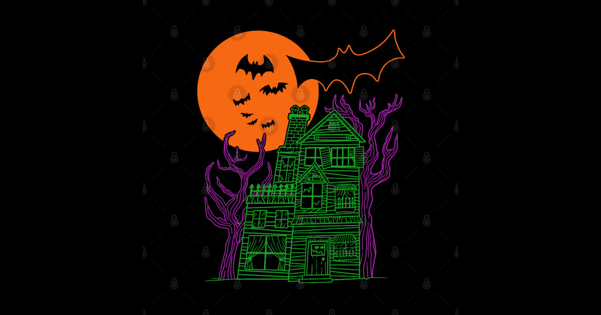 Neon Haunted House - Haunted House - Sticker | TeePublic