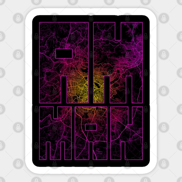 Amman, Jordan City Map Typography - Neon - Amman - Sticker | TeePublic