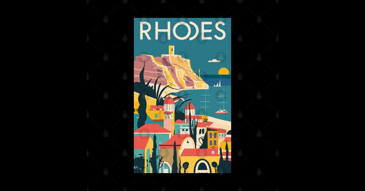 A Vintage Travel Illustration of Rhodes - Greece - Rhodes - Sticker ...