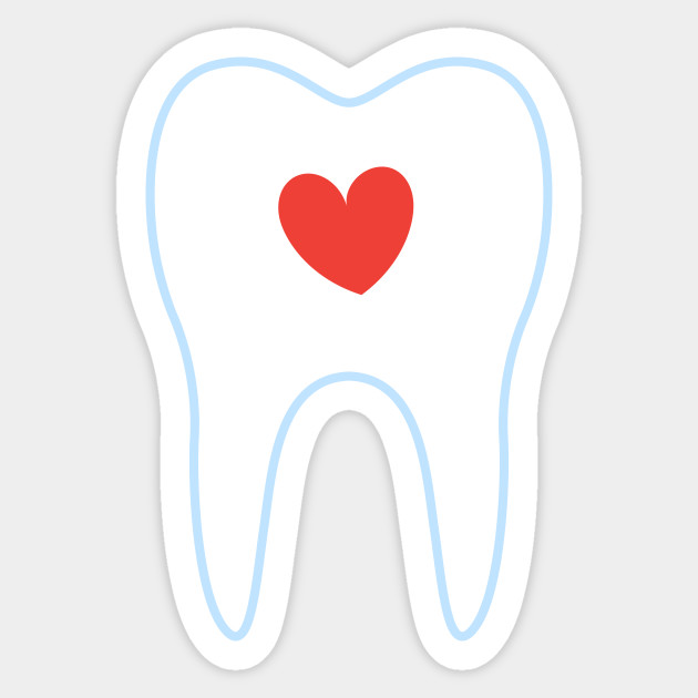 Tooth with red heart - Tooth - Sticker | TeePublic