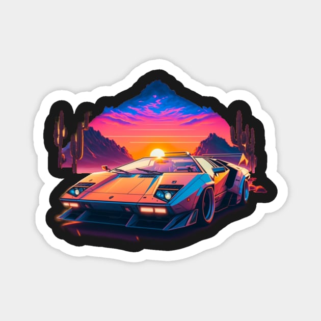 Lamborghini Countach 1974 synthwave sunset - Lamborghini - Magnet ...