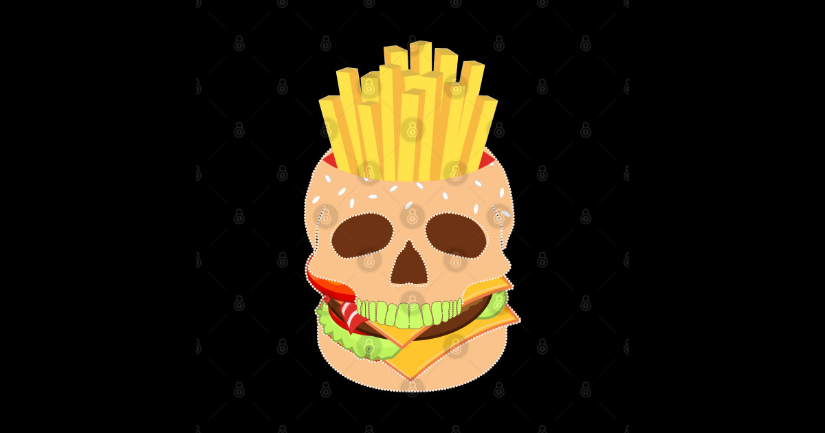 Cheeseburger Skull and Fries - Burger - Sticker | TeePublic