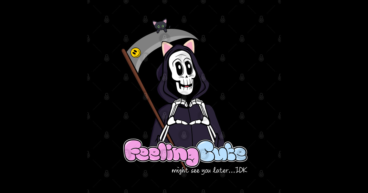 Grim Reaper and His Black Cat Feeling Cute - Grim Reaper - Sticker ...