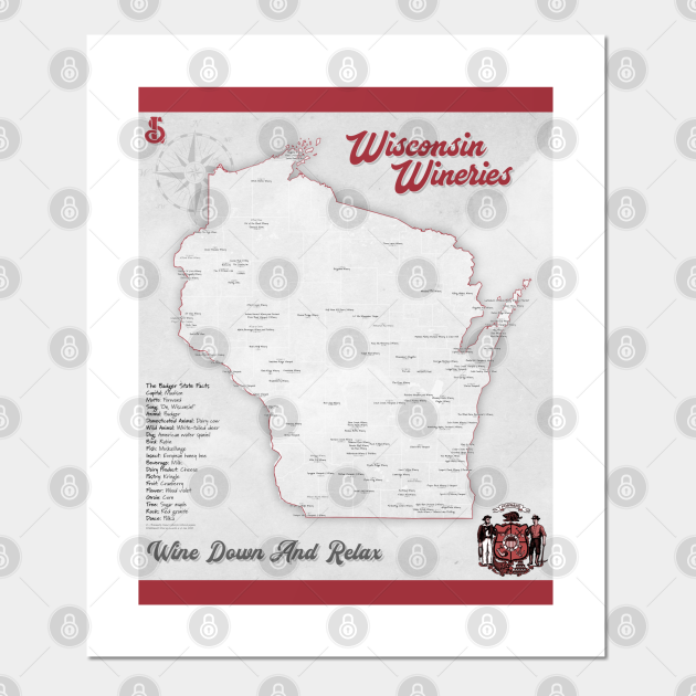 Wisconsin Wineries Map - Wisconsin - Posters and Art Prints | TeePublic