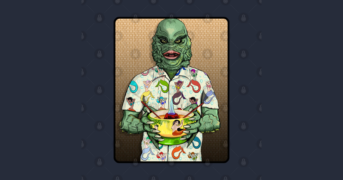 Tiki Creature w/ gold thatch background - Tiki Art - T-Shirt | TeePublic