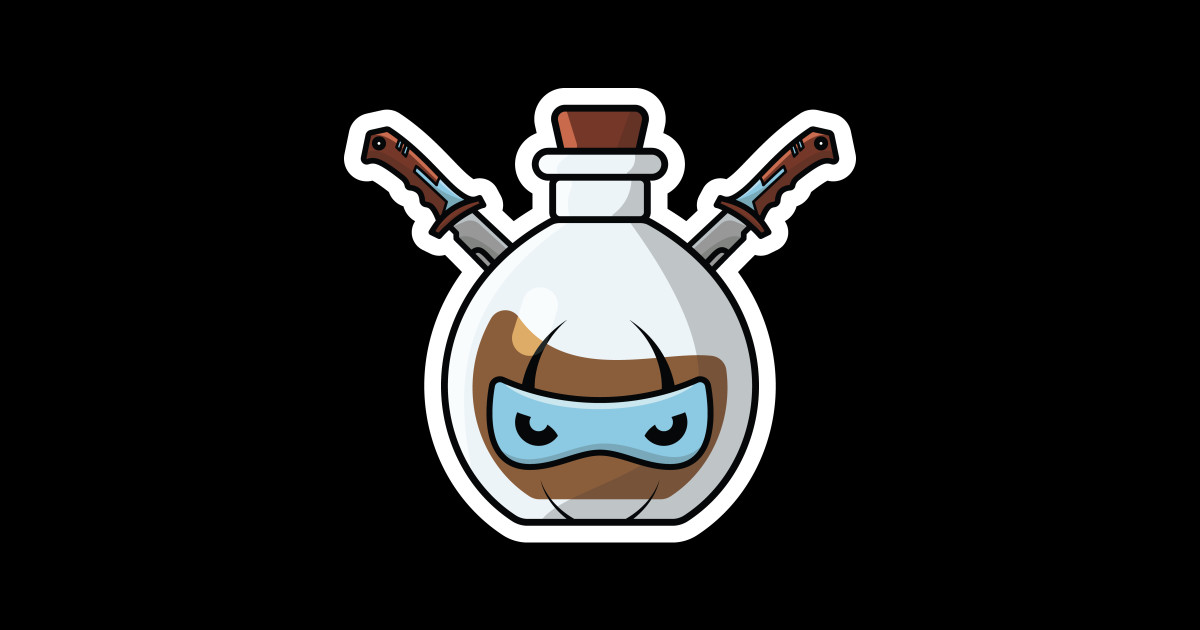 Potion Bottle with Ninja Cartoon Character Sticker vector illustration ...