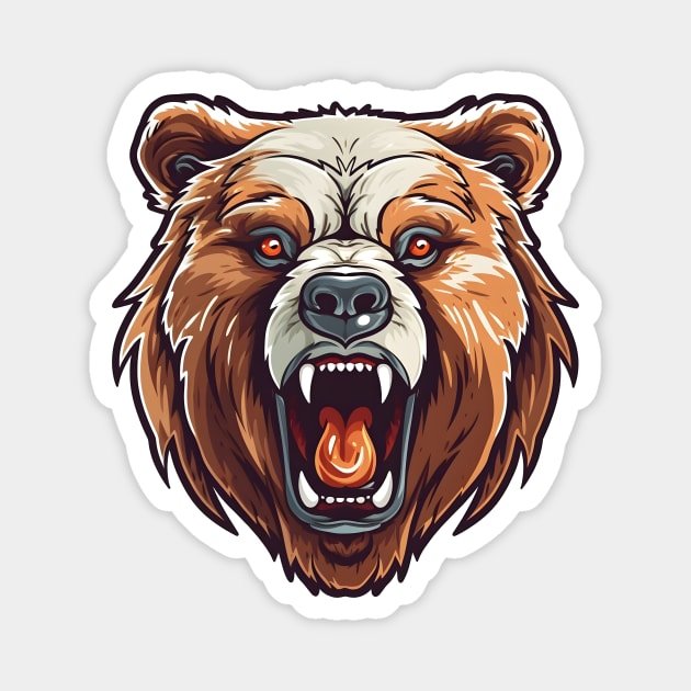 Angry grizzly bear head, ferocious predator - Grizzly - Magnet | TeePublic