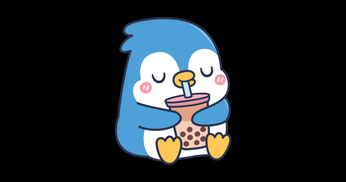 Cute Blue Penguin Drinks Boba Tea - Cute Penguin - Posters and Art ...