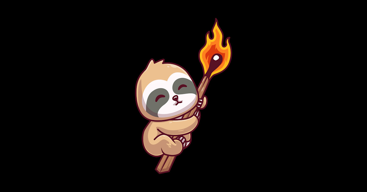 Cute Sloth Hanging On Fire Torch Lighter Cartoon - Cute Sloth Hanging ...