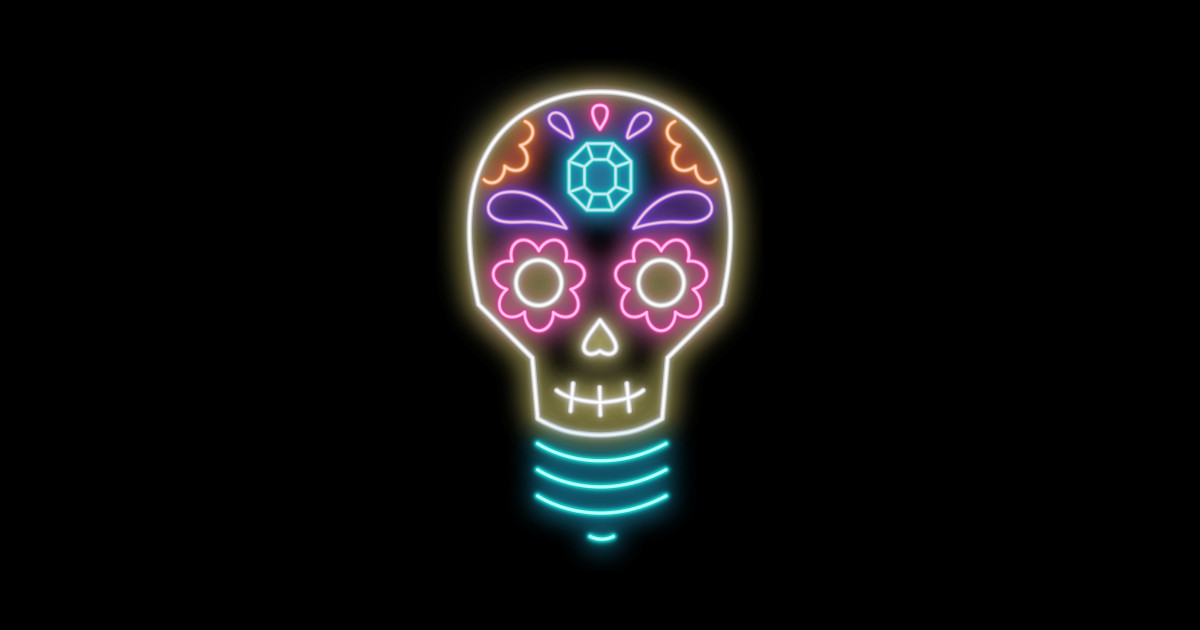 Neon sugar skull lightbulb - Skull - Sticker | TeePublic