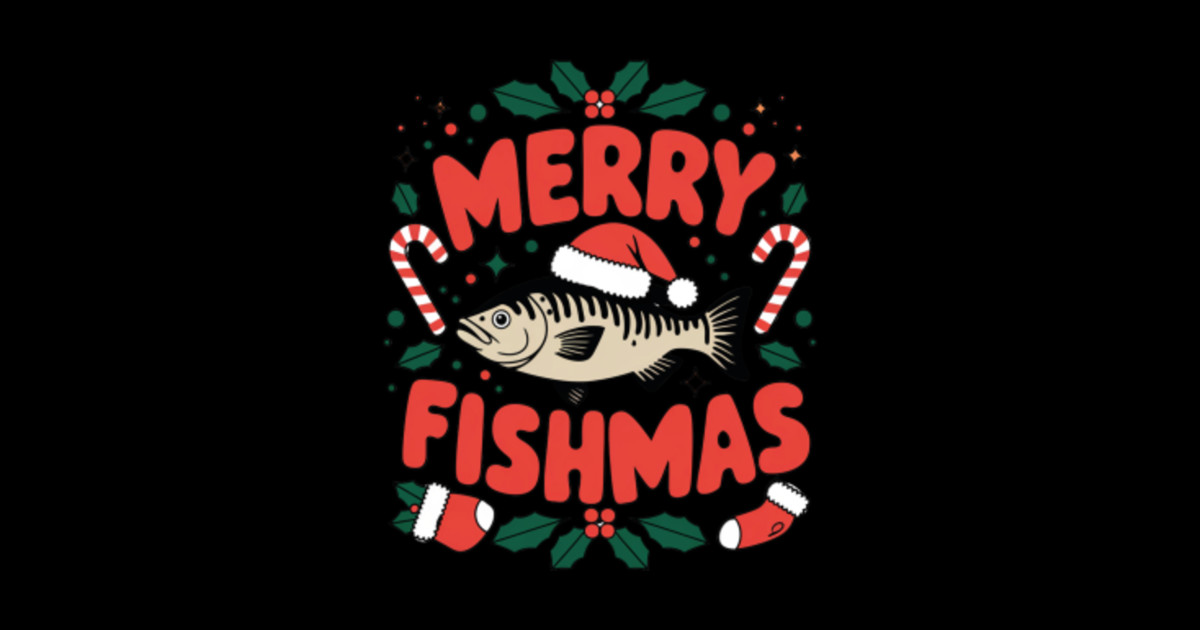 Funny Merry Fishmas Christmas Fish - Funny Merry Fishmas - Sticker ...