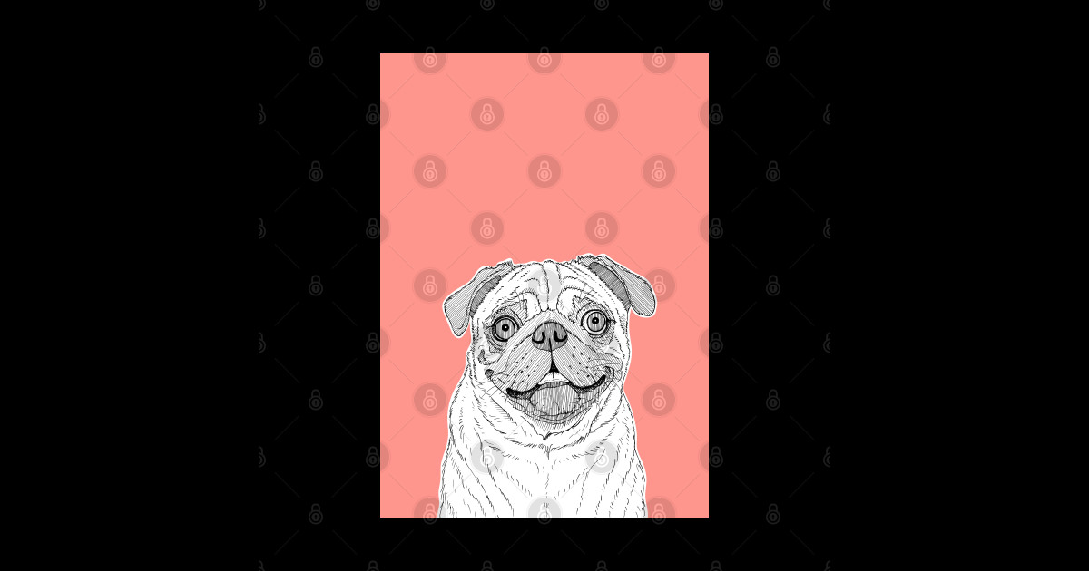 Pug Dog Portrait ( coral background ) - Pug - Posters and Art Prints ...