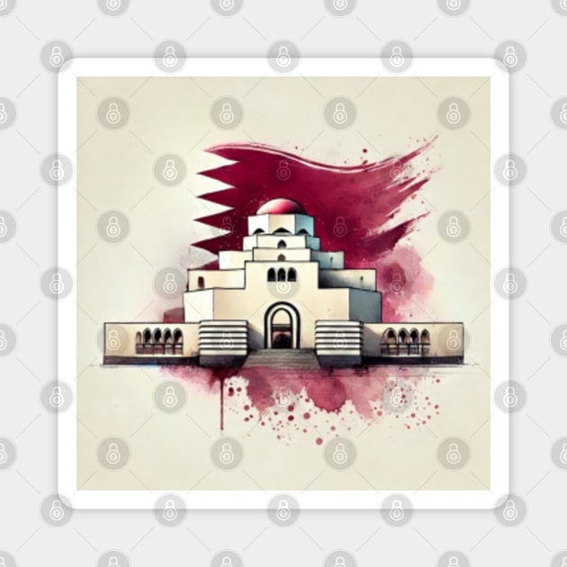 Museum of Islamic Art Watercolor with Qatari Flag - Qatar Flag - Magnet ...