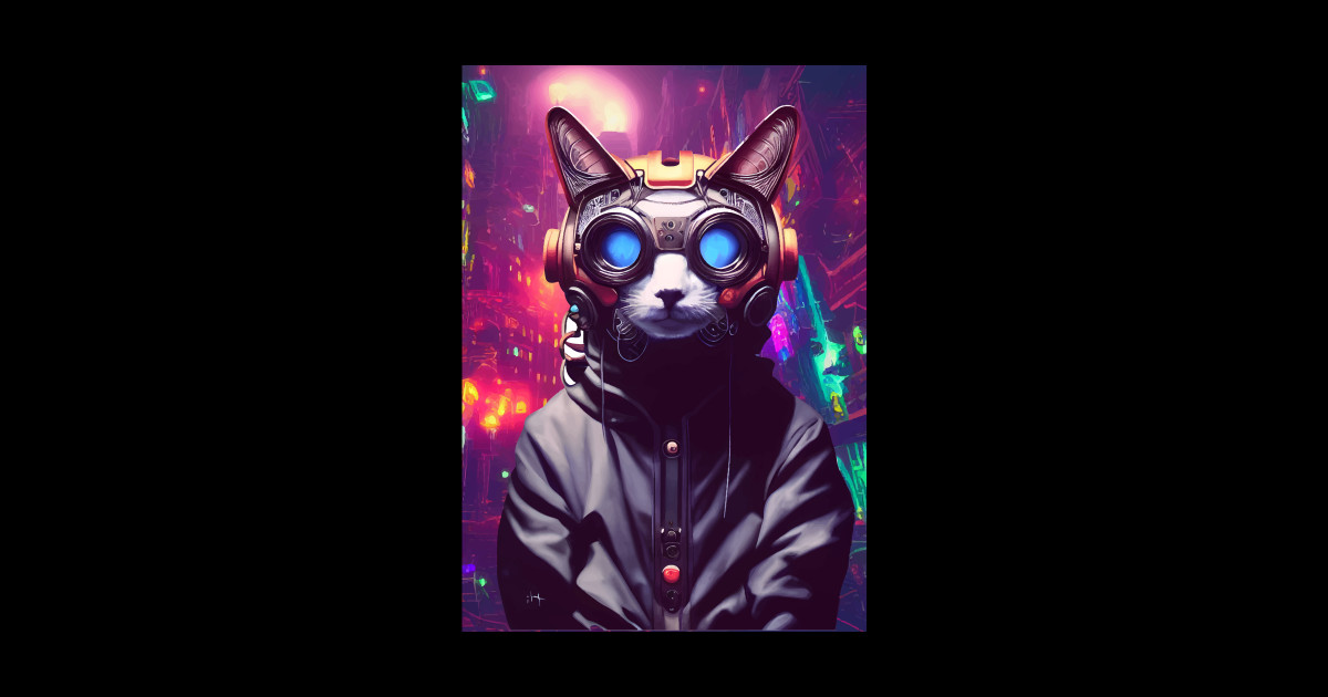 Techno Cat In Japan Neon City - Techno Cat - Sticker | TeePublic