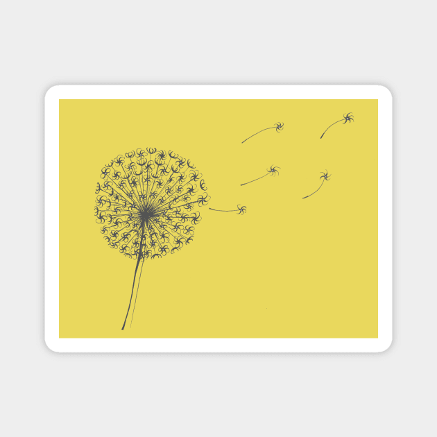 Dandelion Clock Linocut in Yellow and Grey - Dandelion - Magnet | TeePublic