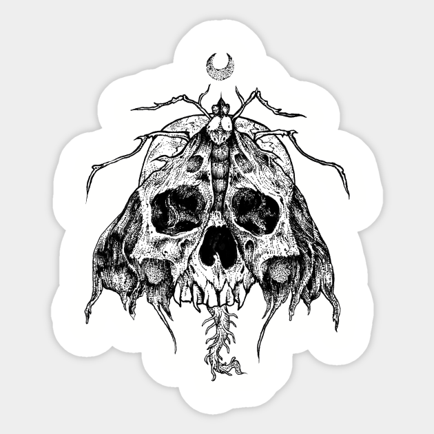 Moth Skull - Moth Drawing Skull Gothic Dark - Sticker | TeePublic