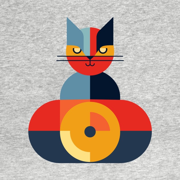 Mid Century Geo Cat - Cat - T-Shirt | TeePublic