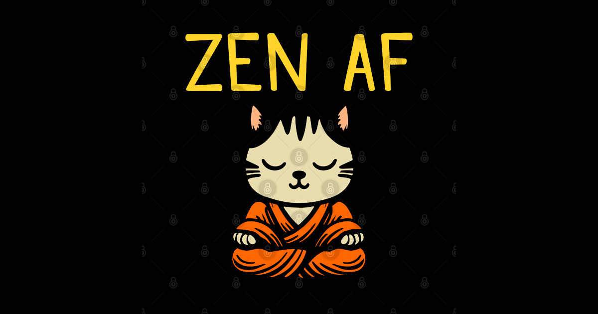 Cute Zen AF Meditating Cartoon Monk Cat (color version) - Zen - Sticker ...