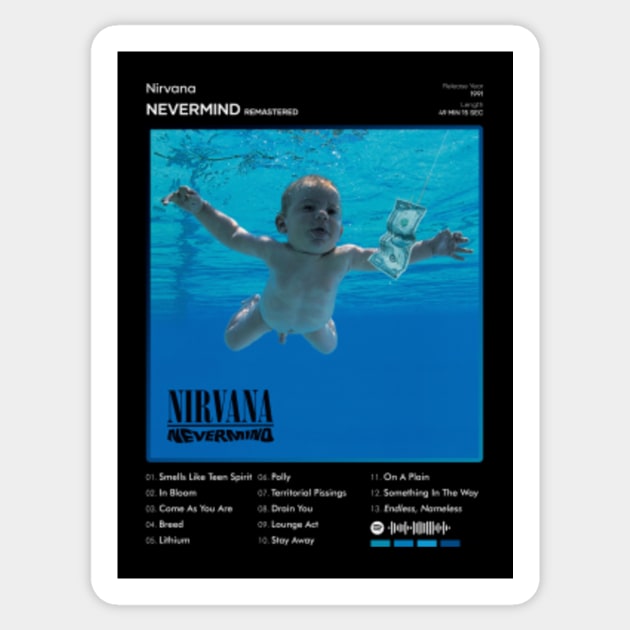 Nirvana - Nevermind Tracklist Album - Nirvana - Sticker | TeePublic