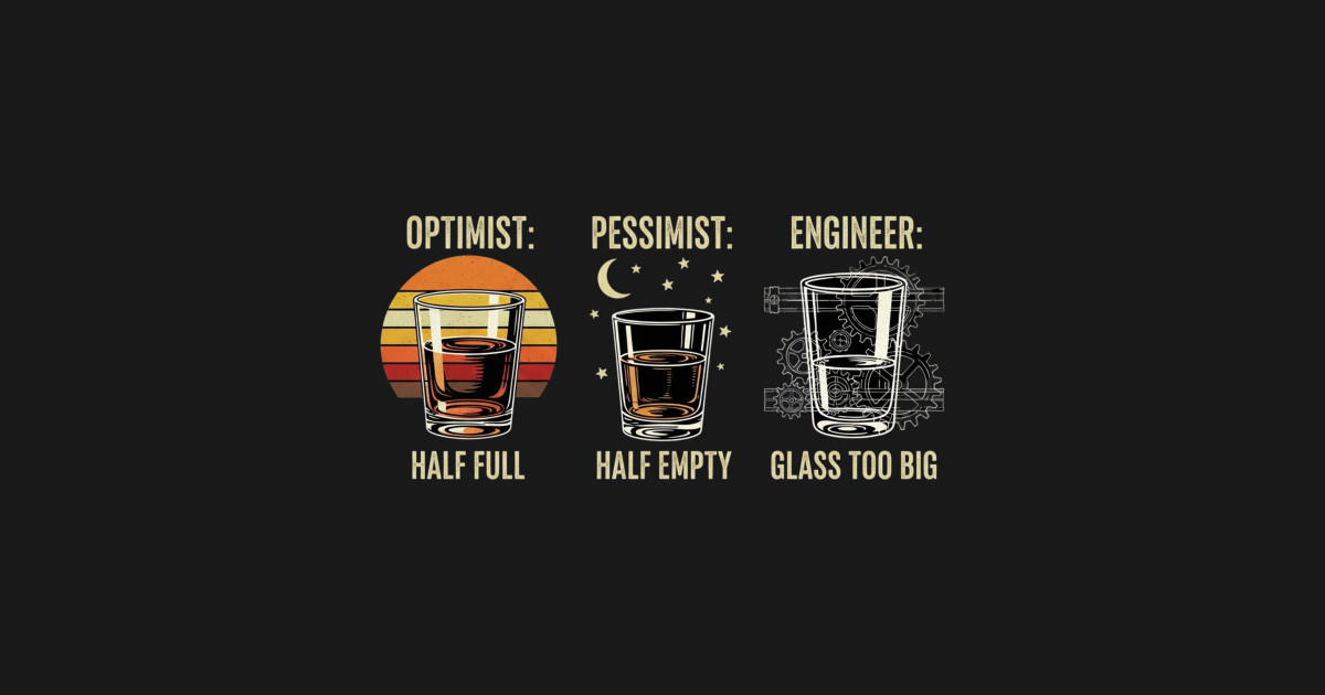 Optimist Pessimist Engineer Half Full Half Empty Glass Too Big Funny ...