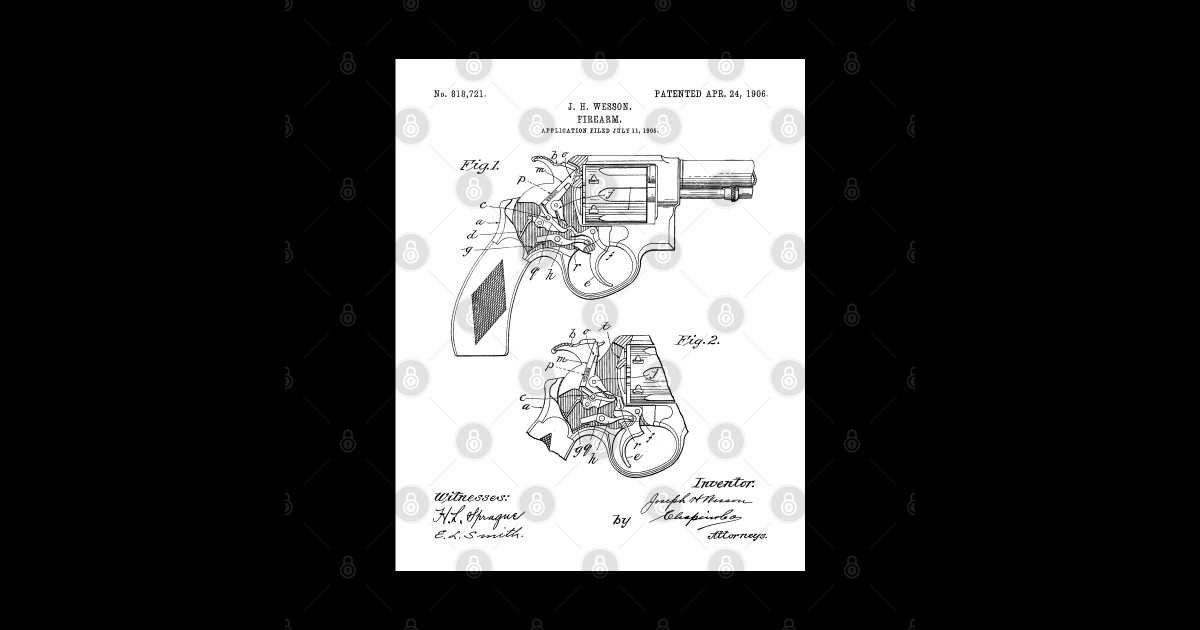 Hand Gun Revolver Patent - Gun Loving Self Defense Art - White - Hand ...