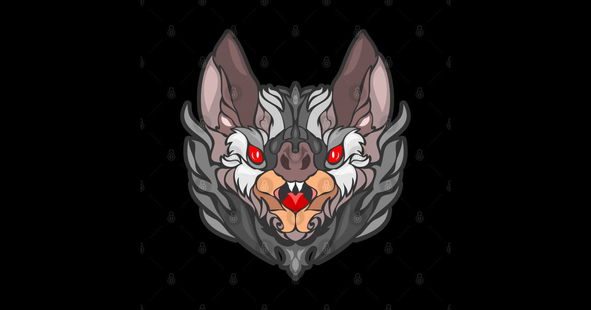 A bold stylized bat head with a strong, symmetrical design - Bat Face ...