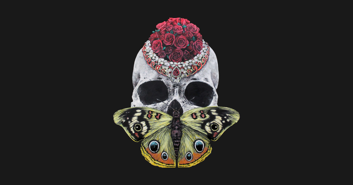 Roses Skulls Butterflies | Acid Pop Surreal Art | Ruby Red Skull ...