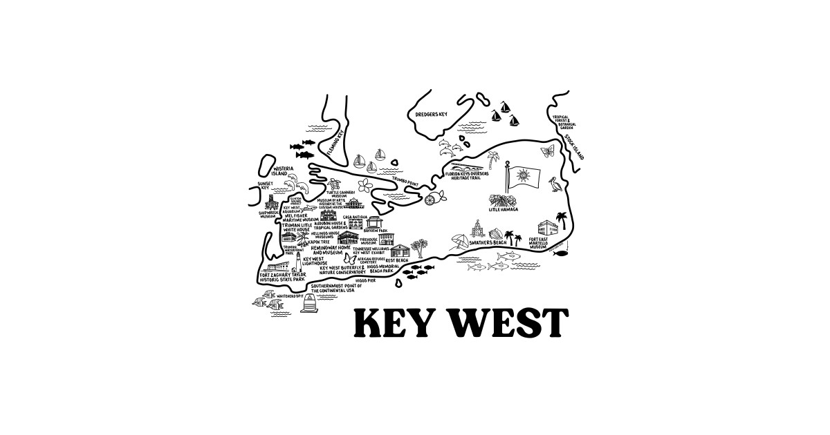 Key West Map Art - Key West - T-Shirt | TeePublic