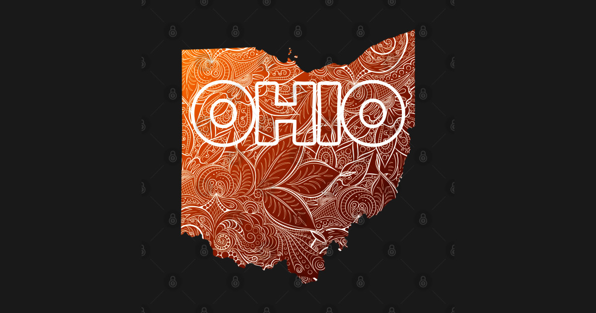 Colorful mandala art map of Ohio with text in brown and orange - Ohio ...