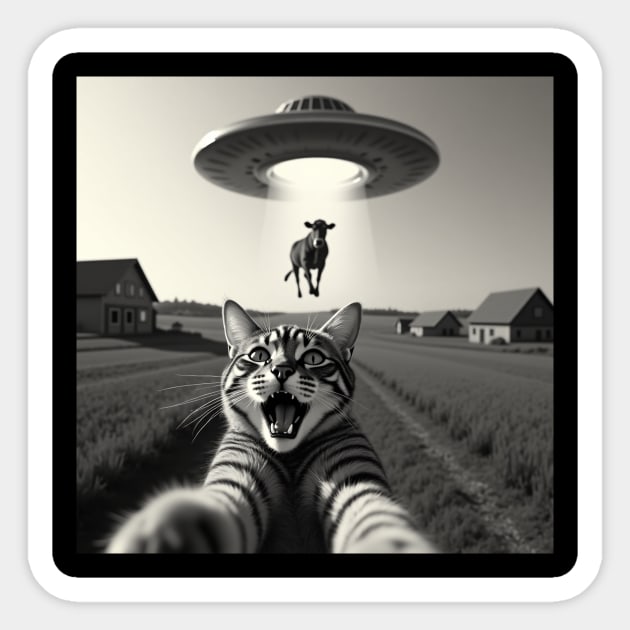Cat Selfie With Alien UFO Cat - Cat Selfie With Alien Ufo Cat - Sticker ...