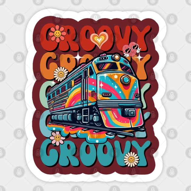 Groovy Train 70s Style Art - Groovy Art - Sticker | TeePublic