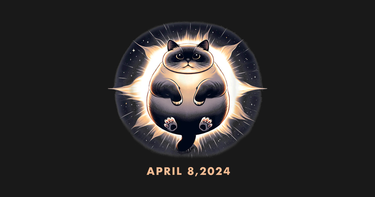Total Solar Eclipse Funny Fat Cat 8 April 2024 Gift For boys Girls KIds ...