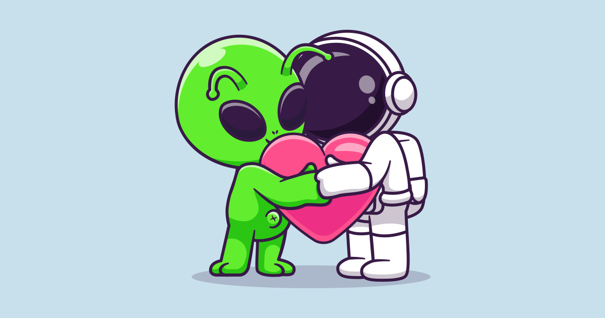 Cute Astronaut And Alien Hug Love Heart Cartoon - Cute Astronaut And ...