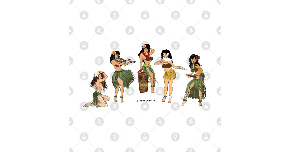 Hula Girls Chilling Dancing the Hula wht - Hula Girl - T-Shirt | TeePublic