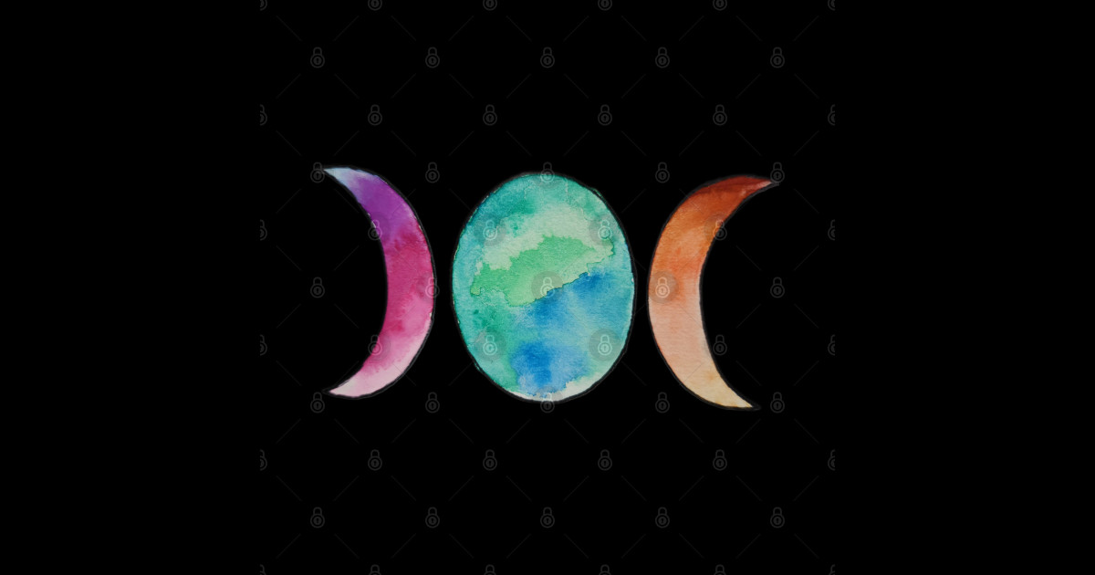 Triple moon goddess symbol in rainbow colors watercolor painting ...