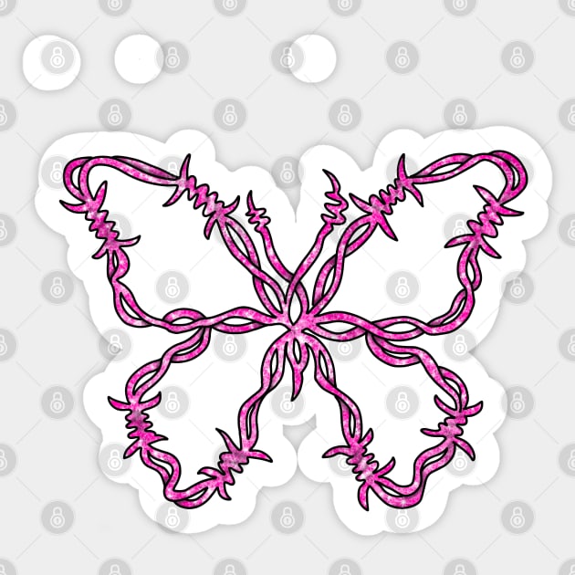 Pink barbed wire butterfly - Y2k - Sticker | TeePublic