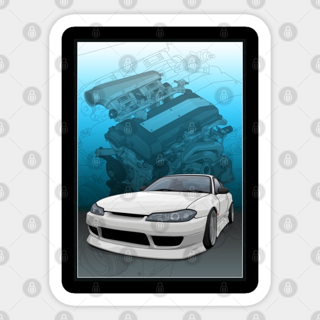 Silvia S15 with SR20 background - S15 - Sticker | TeePublic