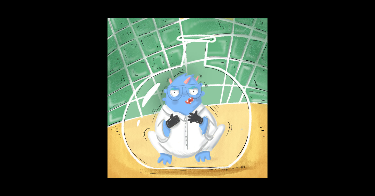 Shrinking monster scientist 👹🧑‍🔬🥼🧪 - Halloween Gifts - Sticker | TeePublic